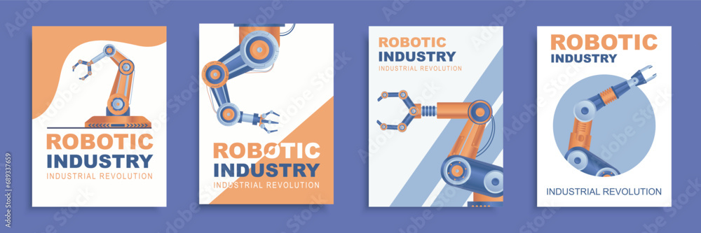 Robotic industry cover brochure set in flat design. Poster templates ...