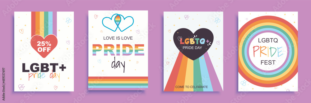 LGBT pride day cover brochure set in flat design. Poster templates with ...