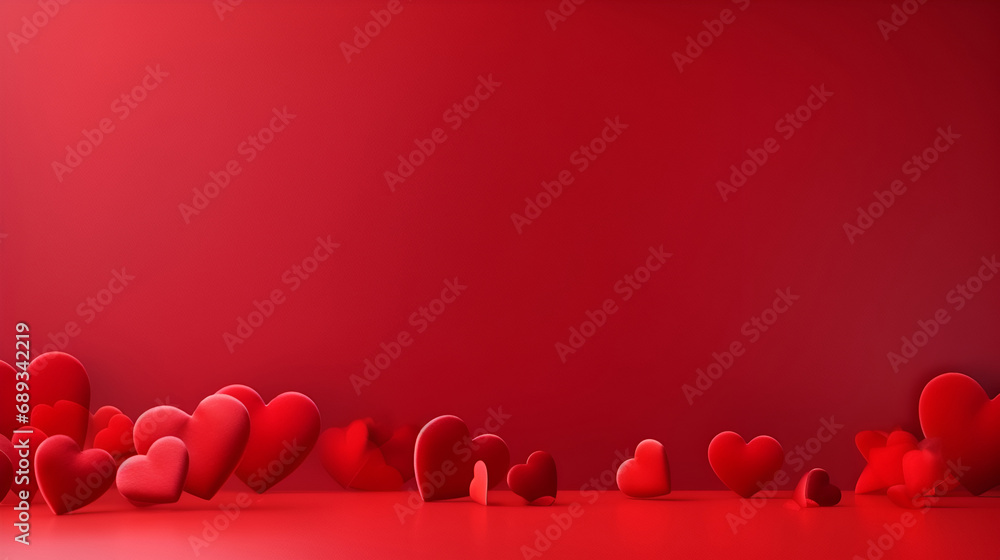 Love frame - on a red background, red heart shaped confetti forming ...