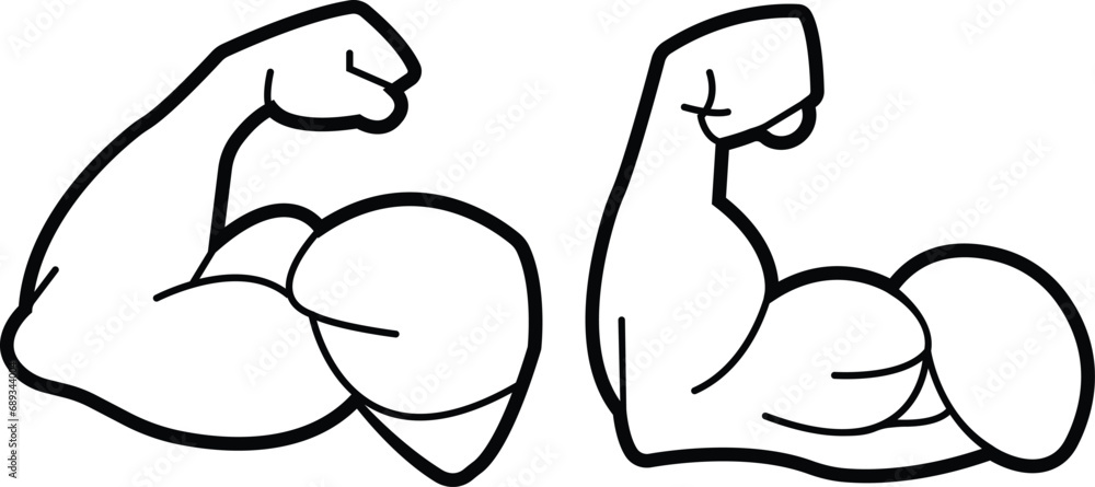 Arm muscle flex strong emoji line black icon set . Bodybuilder vector ...