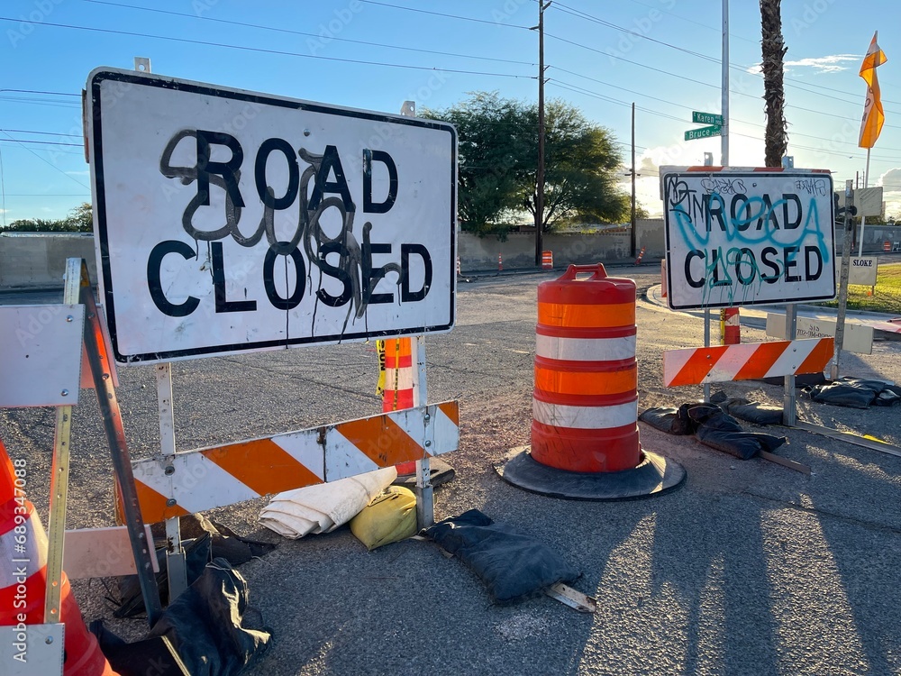 Road Closed Construction Sign and Cones Stock Photo | Adobe Stock