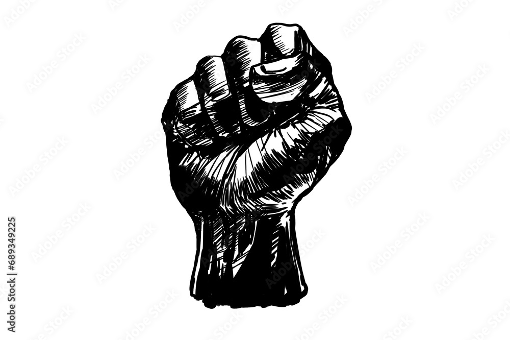 raised fist drawing, comic book style drawing, black and white drawing ...