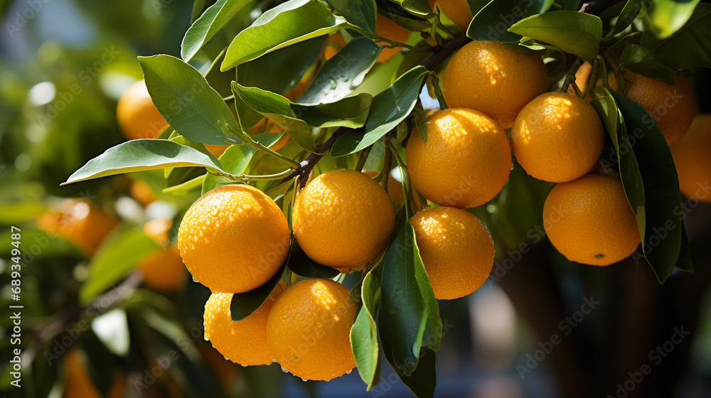 Mandarin Oasis: A close-up of a mandarin tree heavy with ripe fruits ...