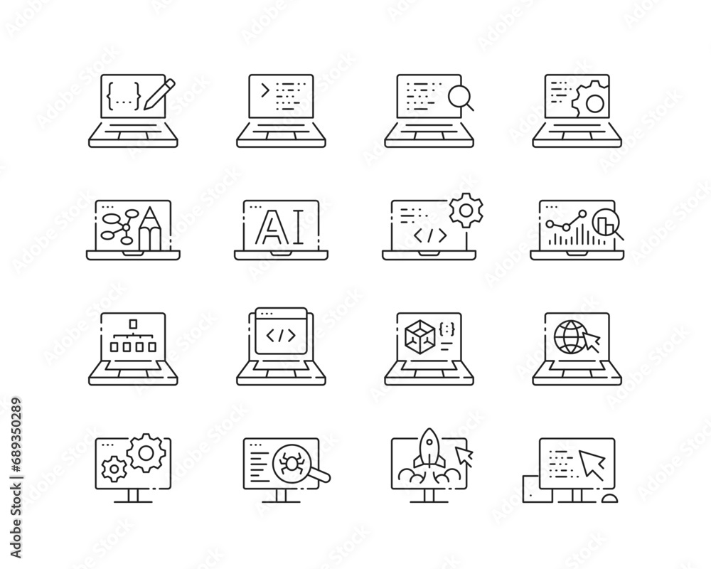 Vetor de Web Development Icon collection containing 16 editable stroke icons. Perfect for logos ...