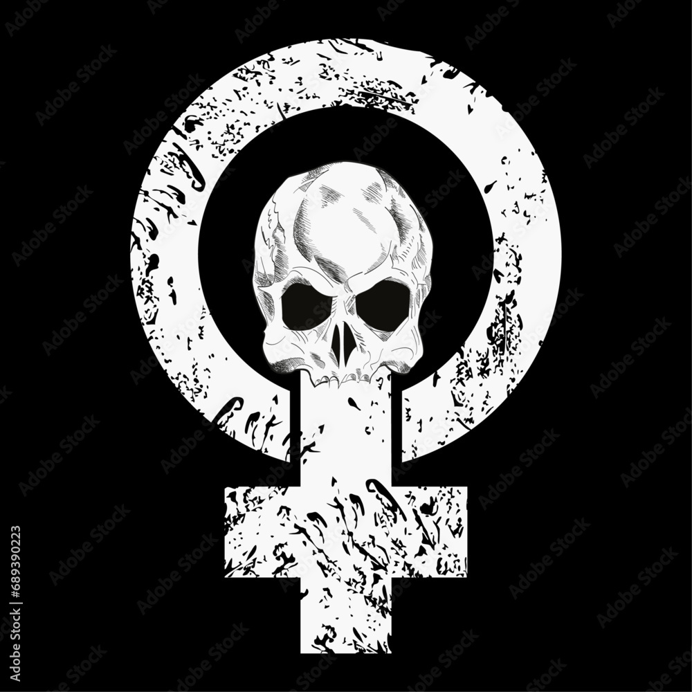 Symbol of feminism with a skull on a black background. good ...