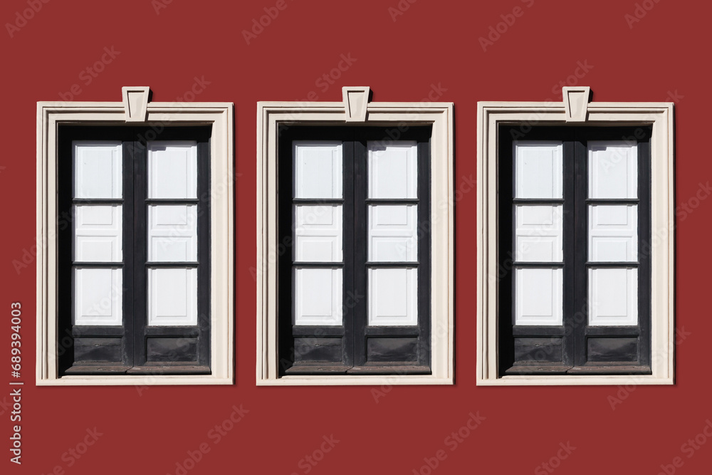 Row of windows. Spanish architecture background. Three windows frame ...