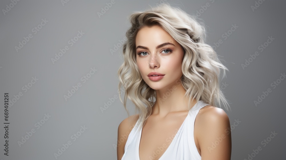 Female model, fully shown ear close up, sleek hairstyle, studio photo ...