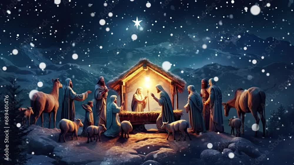 Nativity scene, Christian Christmas concept, Birth of Jesus Christ ...