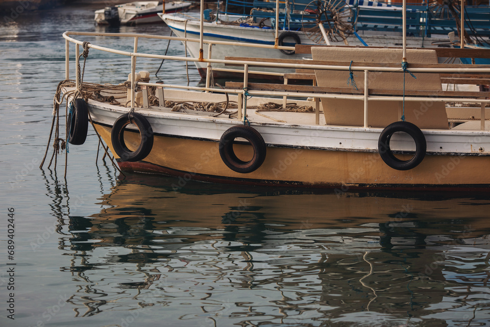 a fishing ship waiting in the sea in Lebanon. Fishing boats in the ...