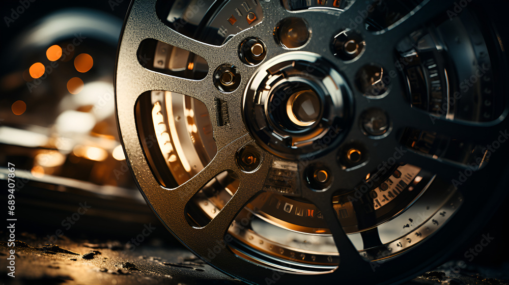 fine image close up of motorbike brake background, Film reel concept ...