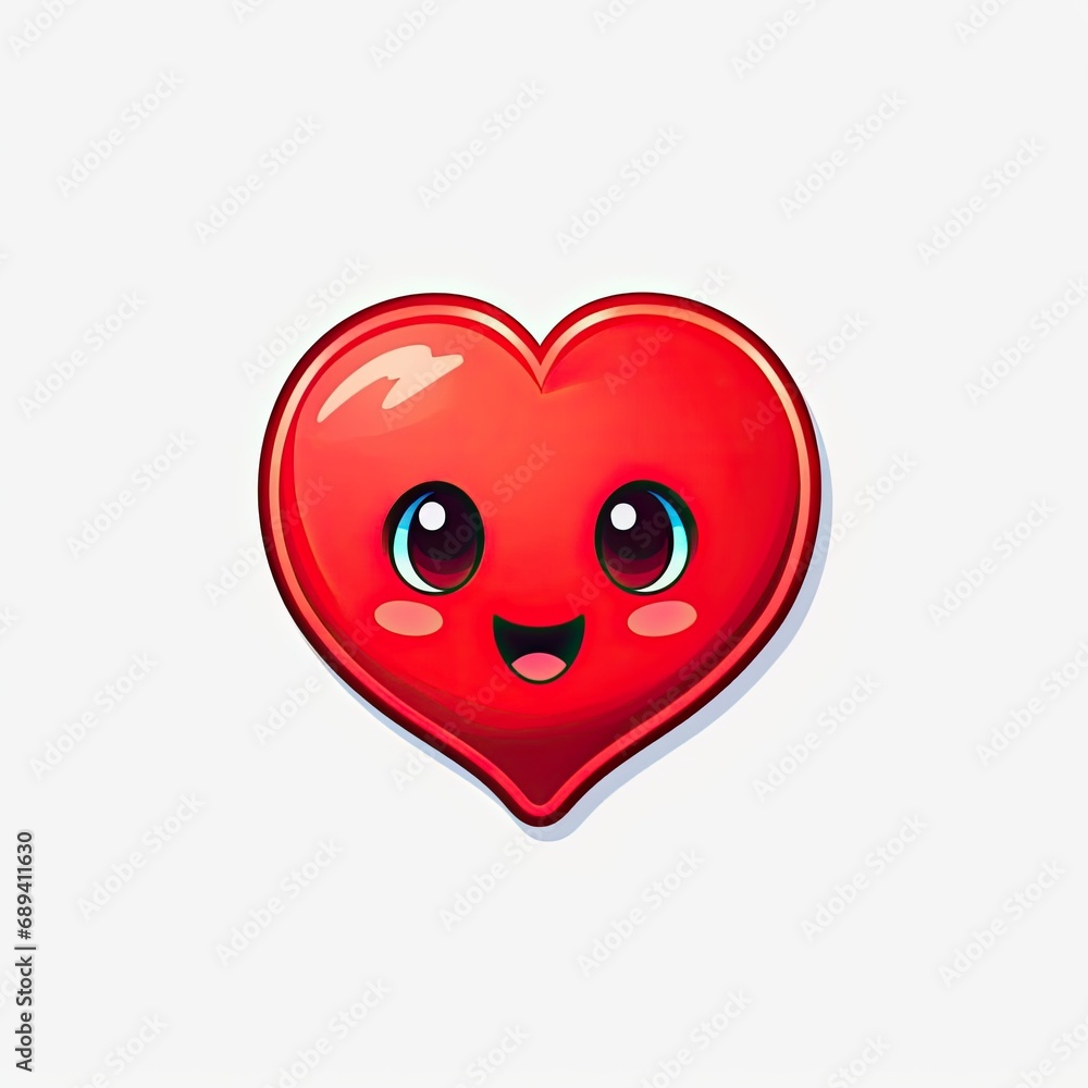 Cute red heart emoticon, sticker, badge, label, print, logo. Valentine ...