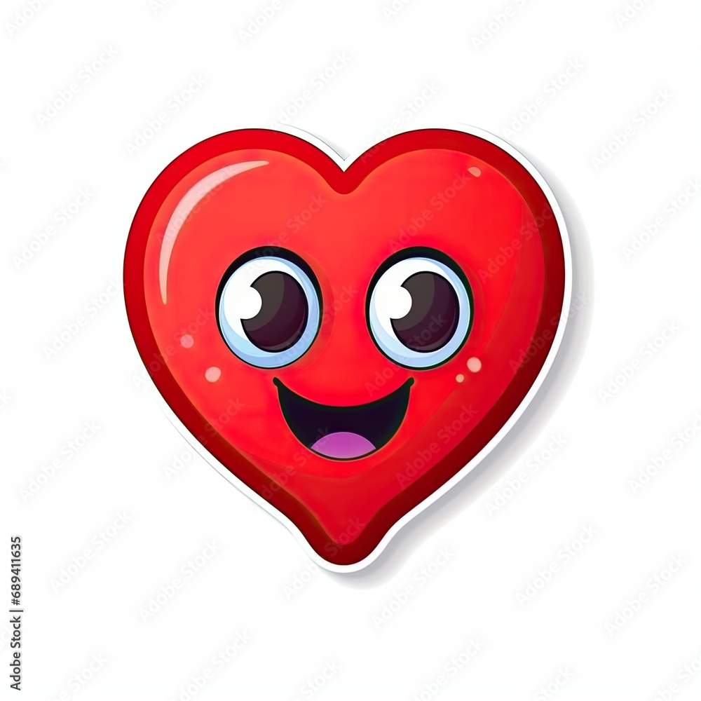 Cute red heart emoticon, sticker, badge, label, print, logo. Valentine ...