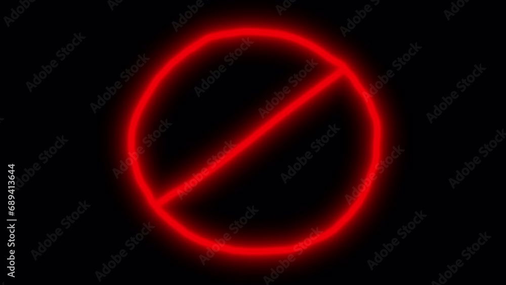 Vidéo Stock Neon thin prohibition sign on a black screen. Animation of ...