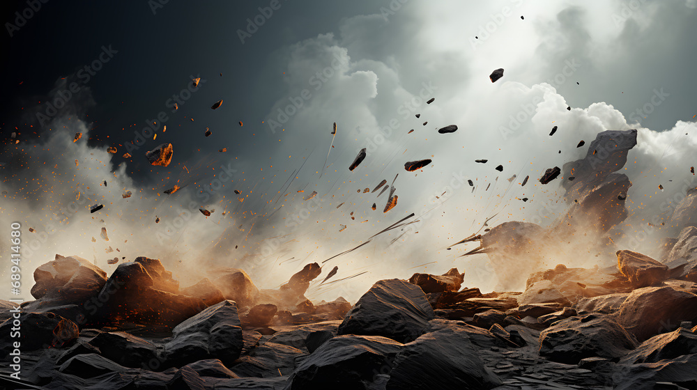 flying debris with dust, rocks and explosives Stock Illustration ...