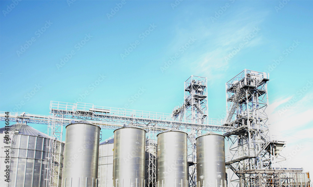large metal containers of a modern elevator for drying and storing ...