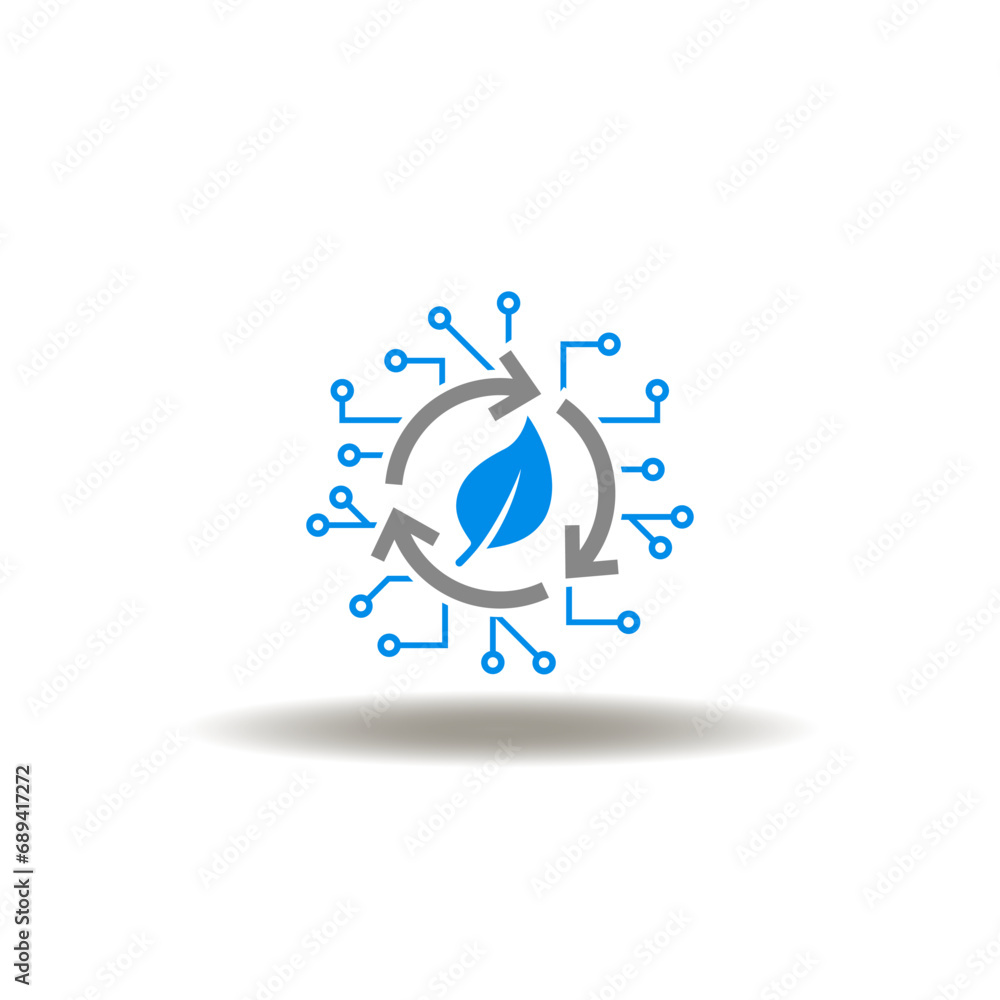 Vector illustration of leaf with recycle arrows and circuit pattern ...