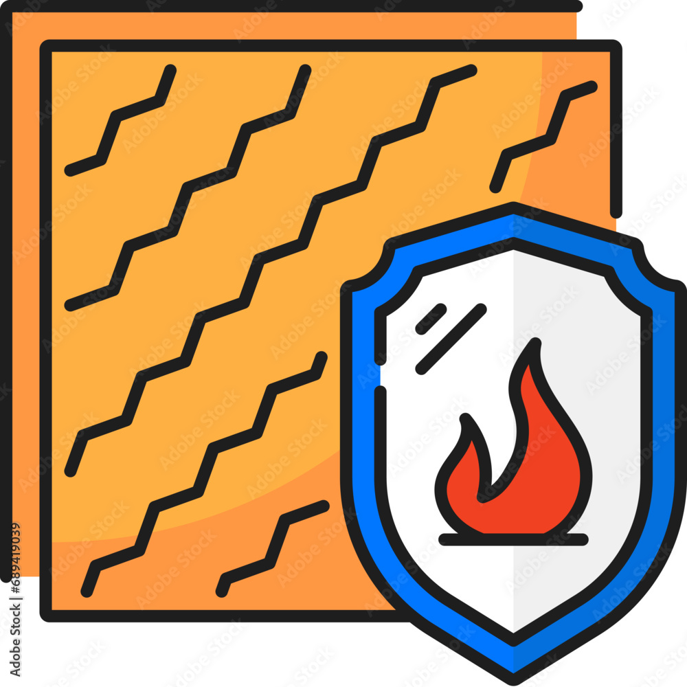Fire resistant icon, wall thermal insulation. Building wall insulation ...