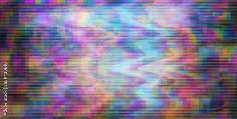 Glitched flickering background, exhibiting distortion, noise, and ...