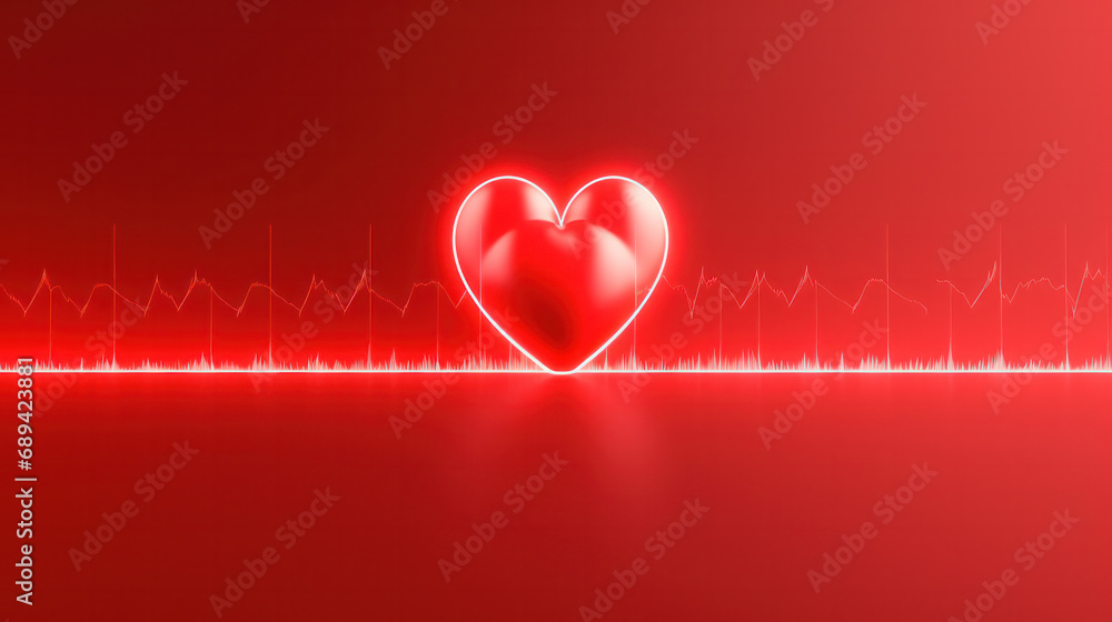 Red heart on electrocardiogram ECG with red heart, heart wave, heart ...