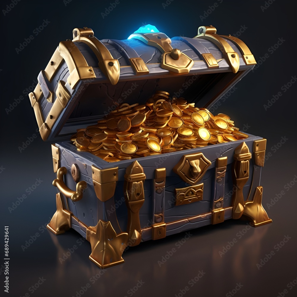 3D Gamer Chest: Animated Treasure with Dazzling Details and Gold Coins ...