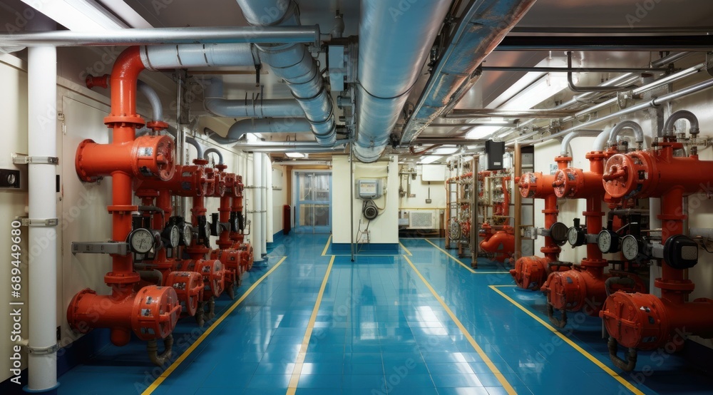 A meticulously maintained central lubrication system room on a cruise ...