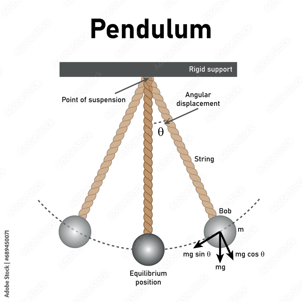 Vecteur Stock Simple pendulum diagram. Rigid support, point of ...