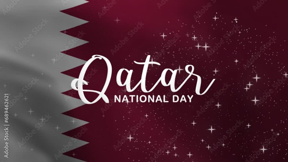 Qatar National Day Lettering Text Animation with waving flag background ...