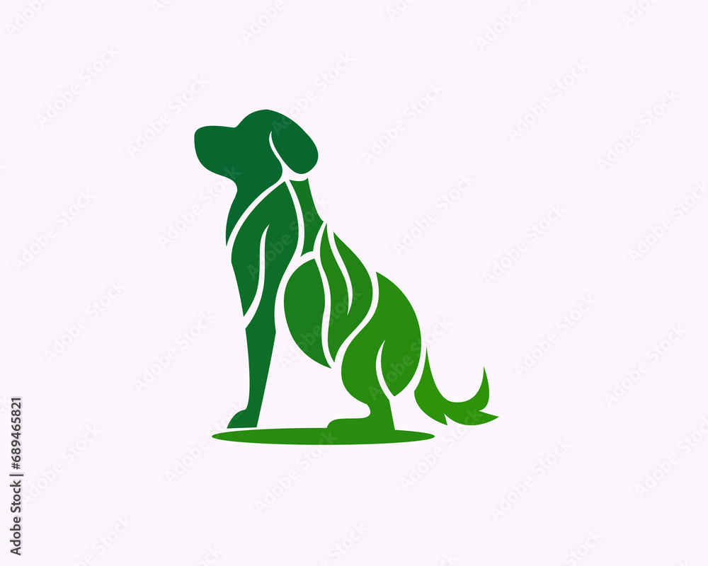 green dog leaf body art stand logo design template illustration ...