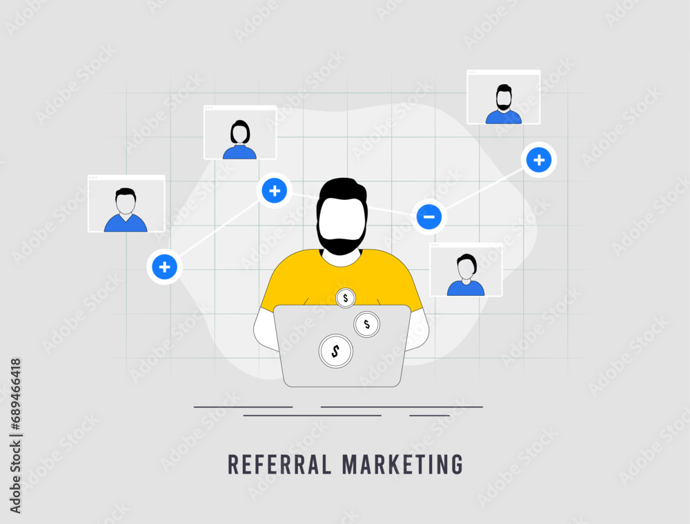 Referral marketing software concept. Word of mouth, relationship ...