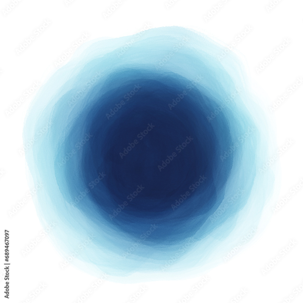 Blue watercolor paint round shape with liquid fluid isolated on ...