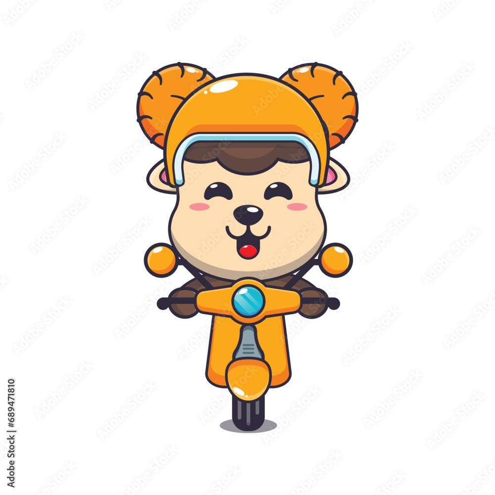 Cute ram sheep ride on scooter cartoon vector illustration. Stock ...