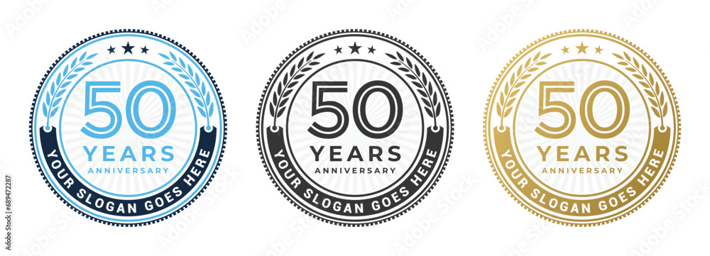 50 anniversary golden icon design template with laurel wreath. 50 years ...