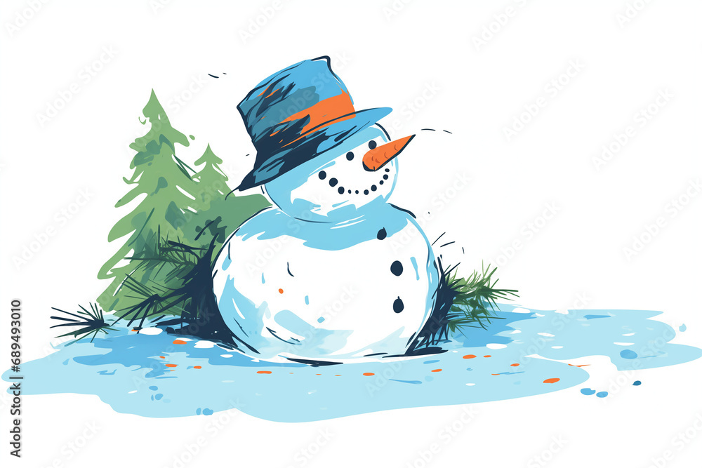 light simple snowman on a clean background, minimalism, children's ...