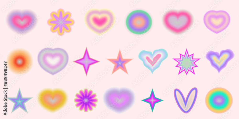 Gradient Y2K blur element set. Abstract aesthetic y2k shape blur heart ...