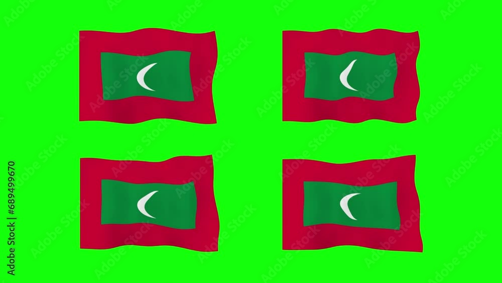 Maldives Waving Flag 2D Animation on Green Screen Background. Looping ...