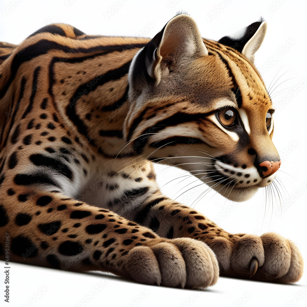 Ocelote Leopardus pardalis, felino silvestre, aislado sobre fondo ...