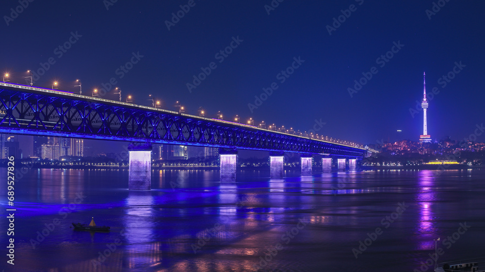 Wuhan Yangtze Bridge during blue hours. it is the first yangtze river ...