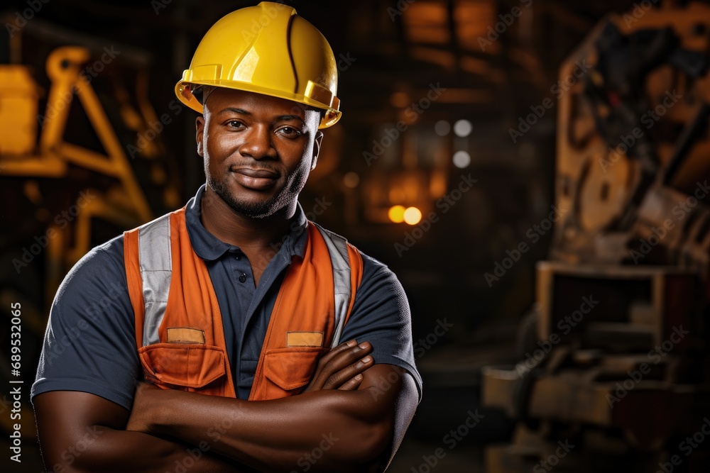 Portrait of confident African-American male worker with arms crossed in ...