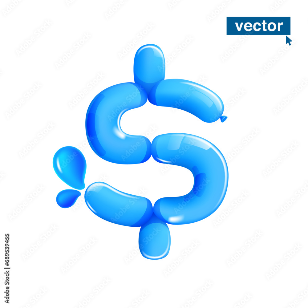 Dollar sign made of blue clear water and dew drops. Eco-friendly ...