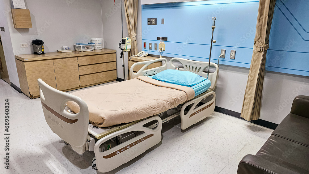 Hospital bed. Patient Bed. Empty hospital bed in hospital recovering ...