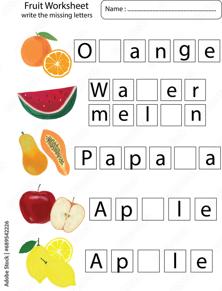 English word practice exercises for children to learn vocabulary about ...