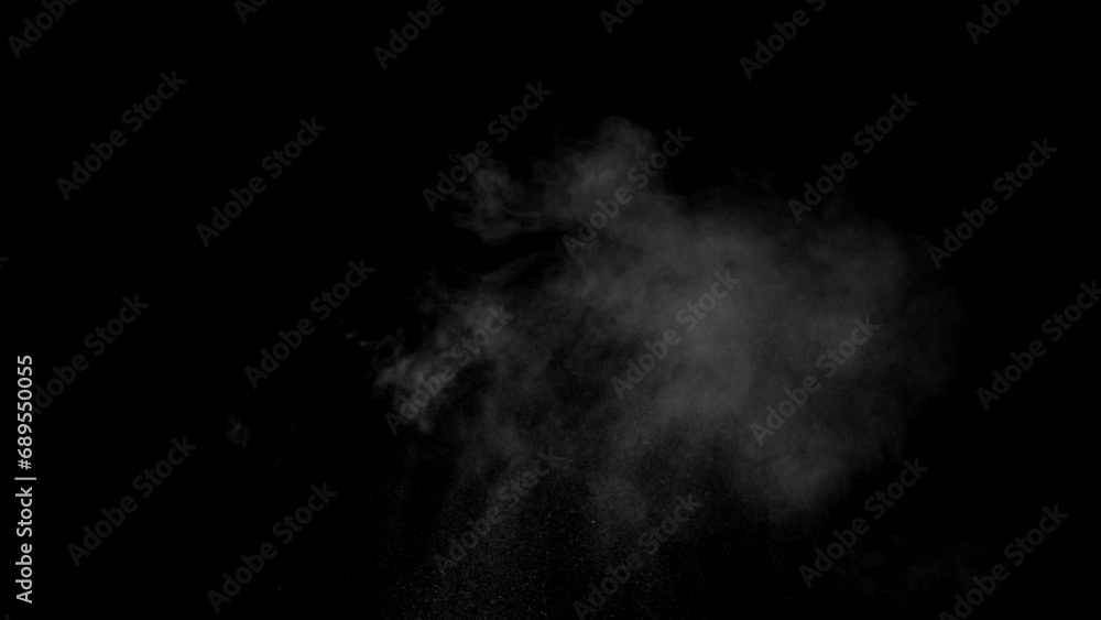 White powder explosion on black background.Impact dust particles. Dust ...