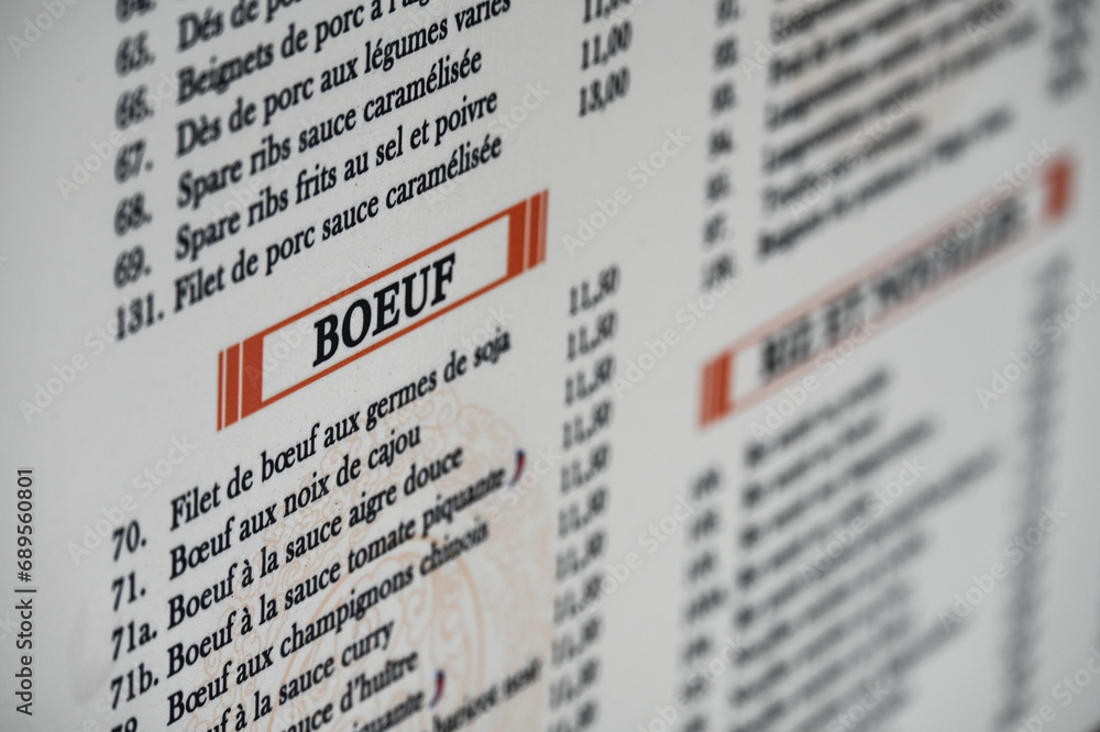 Horeca carte restaurant brasserie menu Boeuf Stock Photo | Adobe Stock