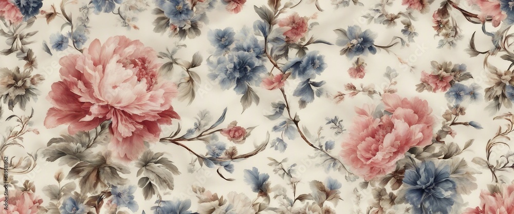 silk pattern with flower decals close up background Stock Illustration ...
