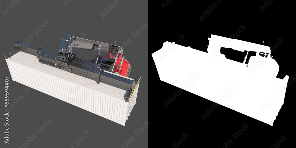 ภาพประกอบสต็อก The red reach stacker (loader) lifts and loads a white ...