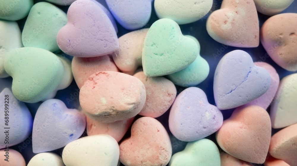 Hearts pastel. Chalk. Sweets. A bunch of colorful Valentine's candy ...