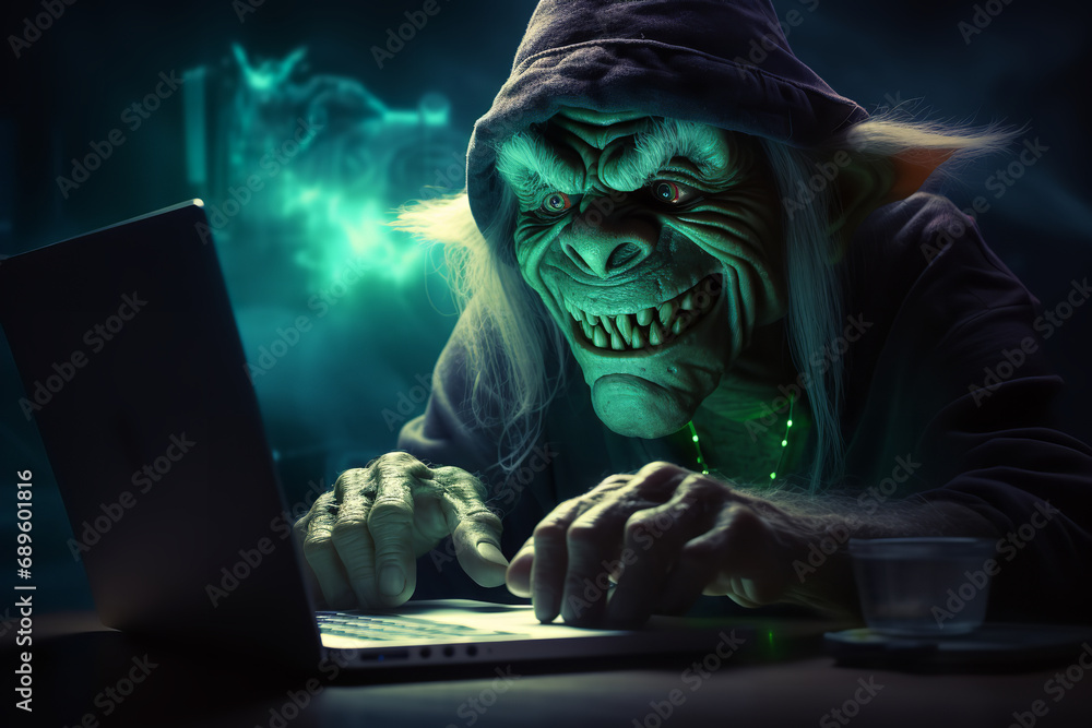 Internet troll in a dark room - spreading hate messages online ...
