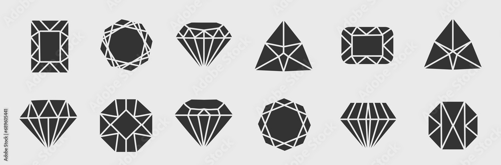 Set of diamonds in flat style. Linear outline sign. Vector icon logo ...