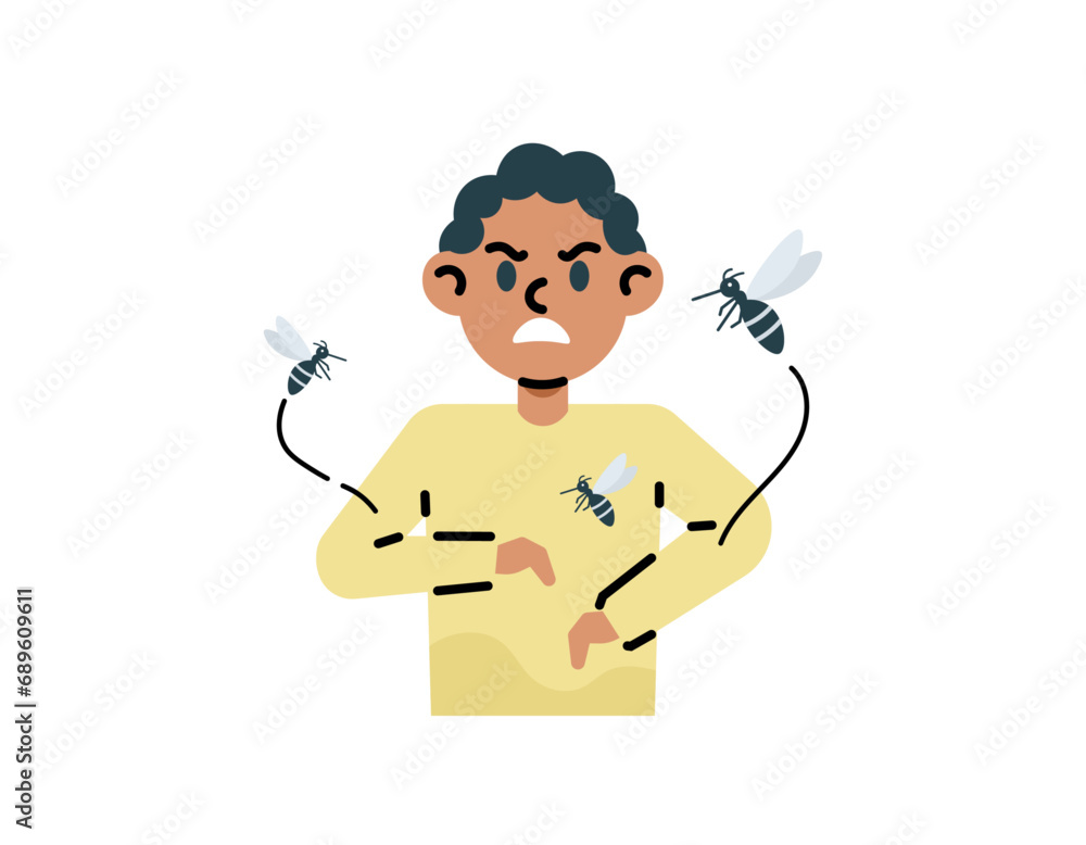 Illustration of a man who is angry because he keeps being bitten by ...