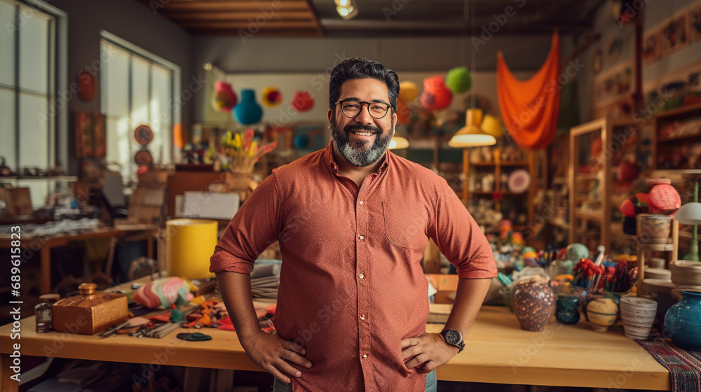 Portrait of man owner of handmade craft store with creating unique ...